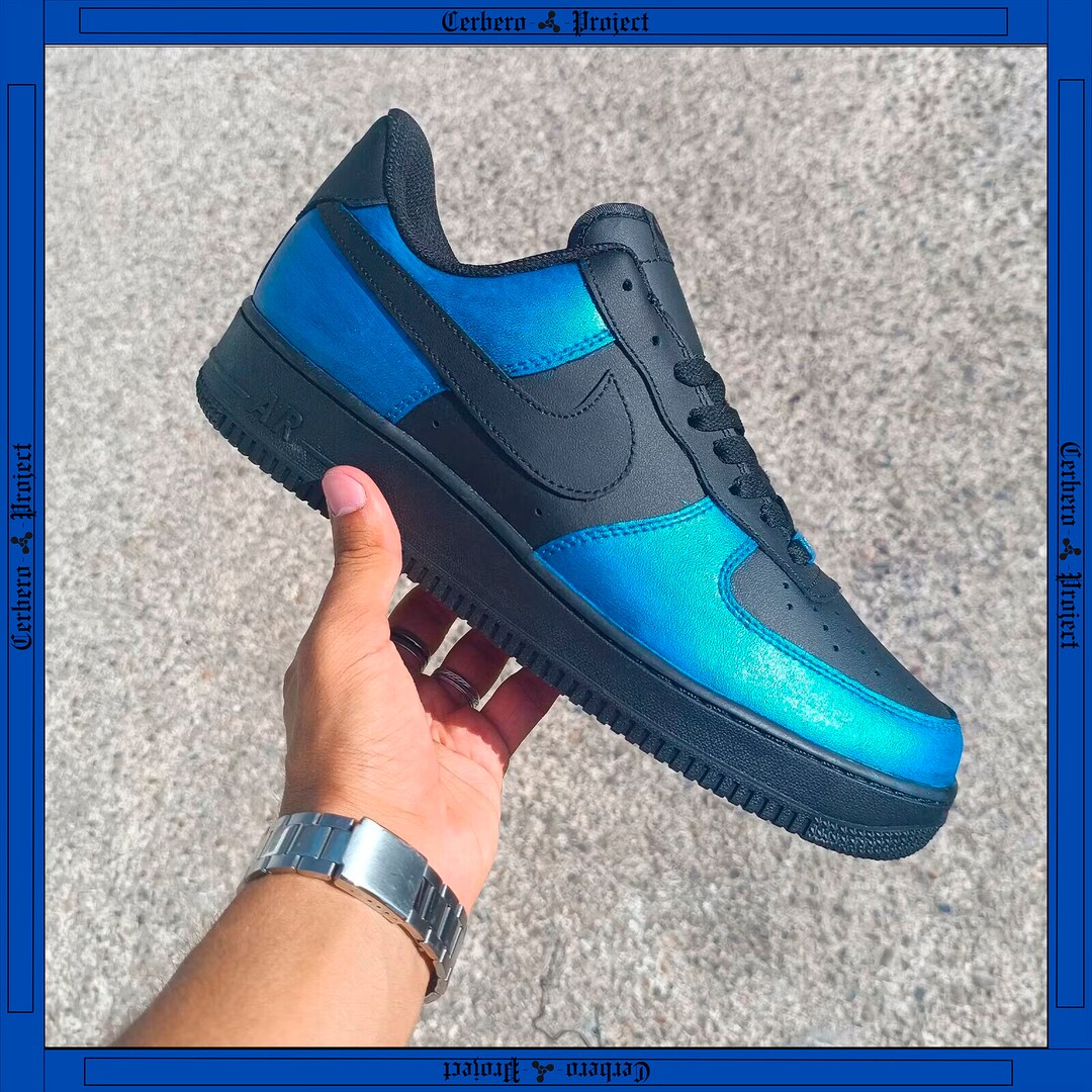 Nike Air Force 1 Triple Black Metallic Green/blue/gold Af1 Custom ...
