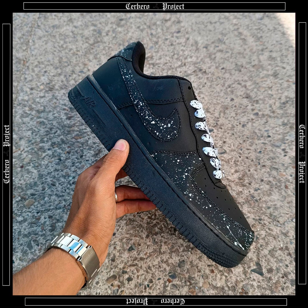 Air Force 1 Custom With Splash Black and White Af1 Custom - Etsy