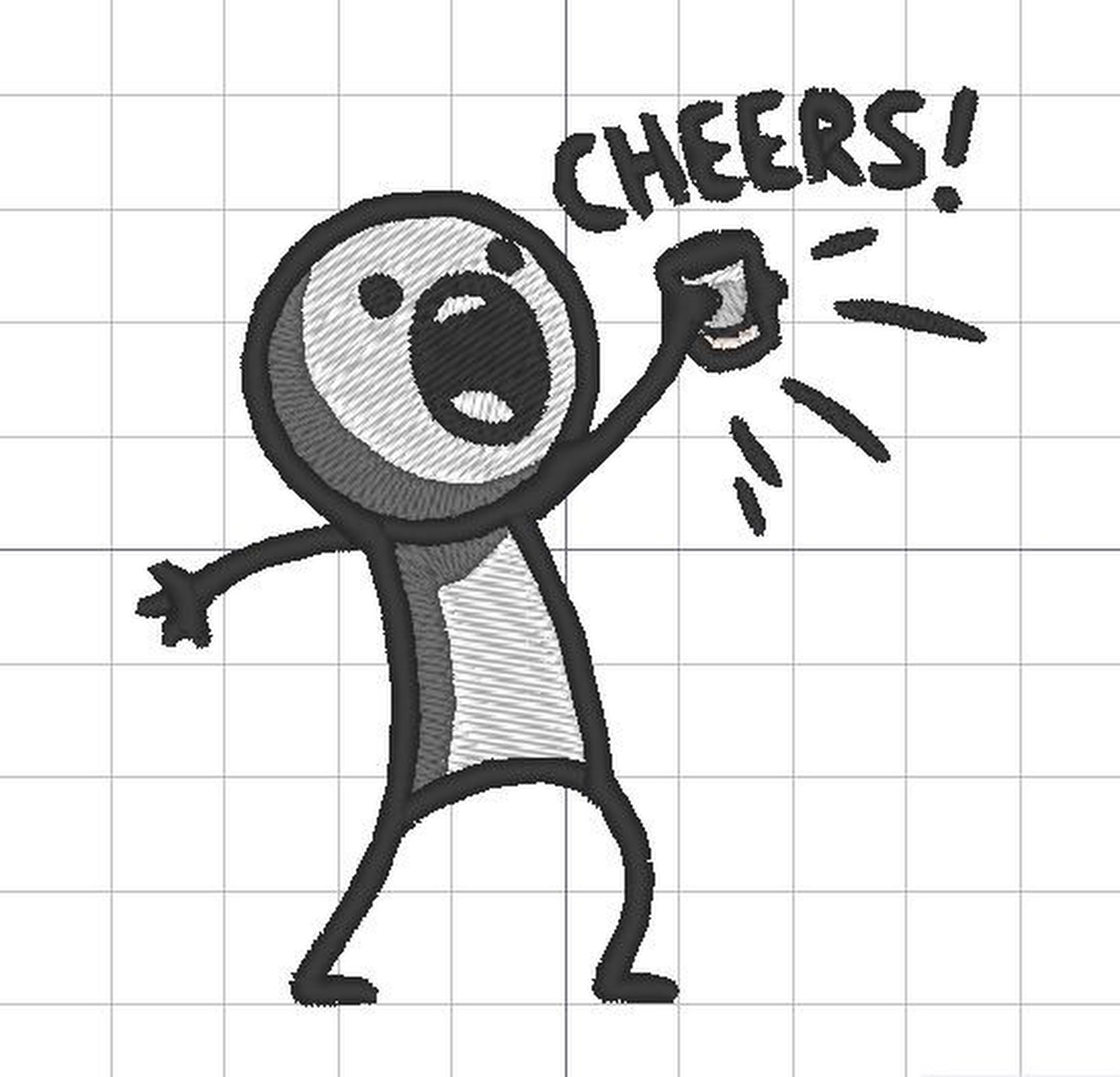 Cheers Stick Figure Embroidery Design - Funny Shot Glass Digital ...