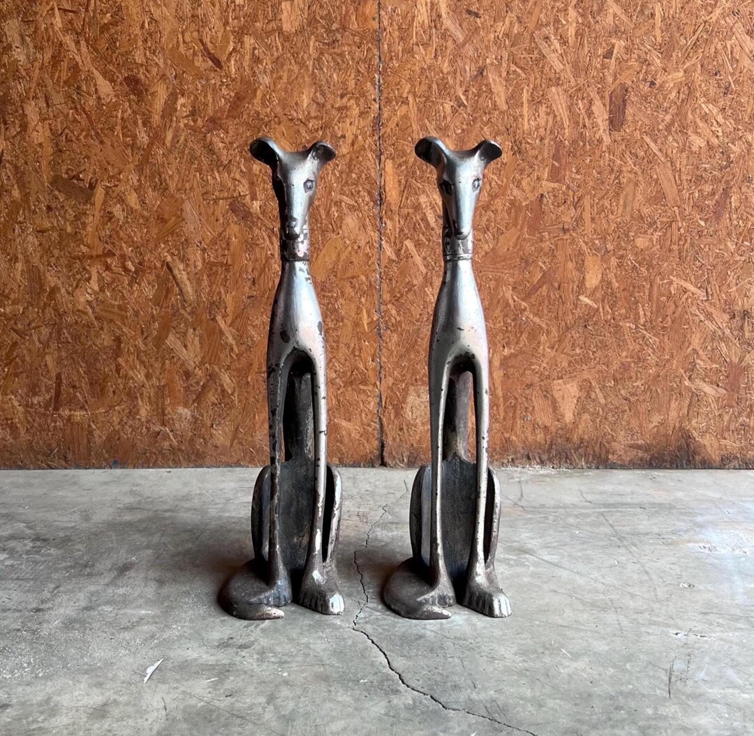 Antique 1920’s Art Deco Pair of Whippet or Greyhound Chrome Andirons - Etsy