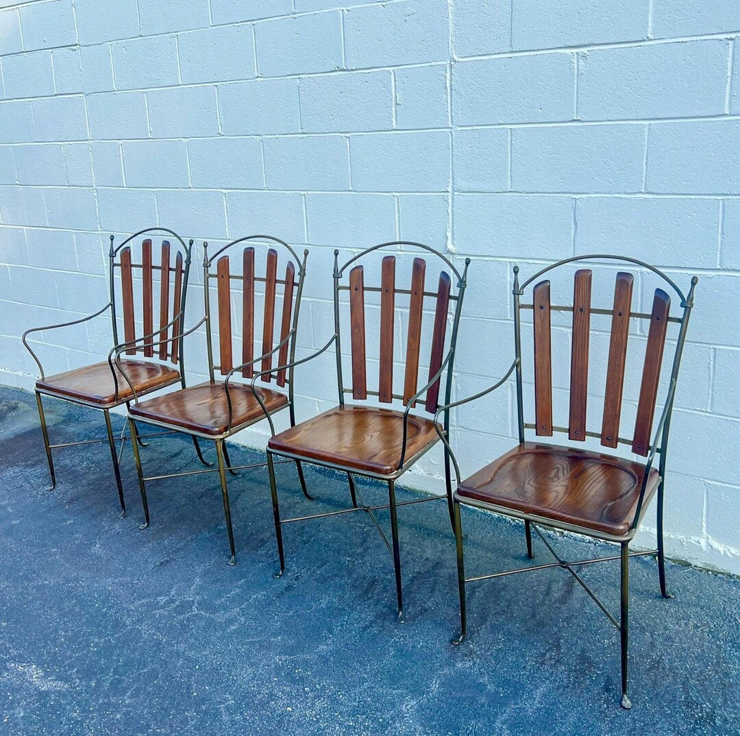 Wrought Iron and Oak Wood Dining Chairs: Charleston Forge X Stickley - Etsy