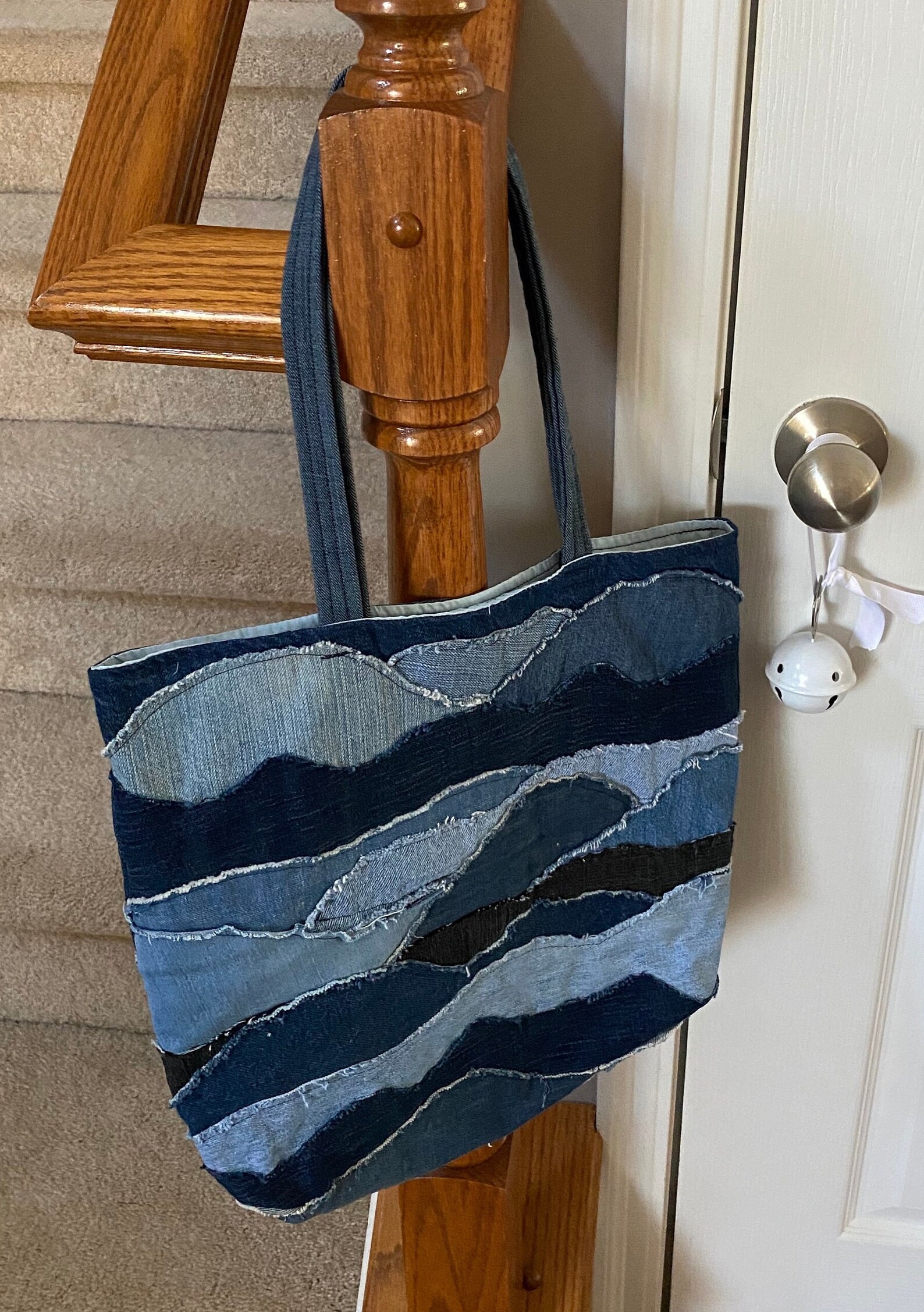 Denim Tote Bag Patchwork Making Waves - Etsy