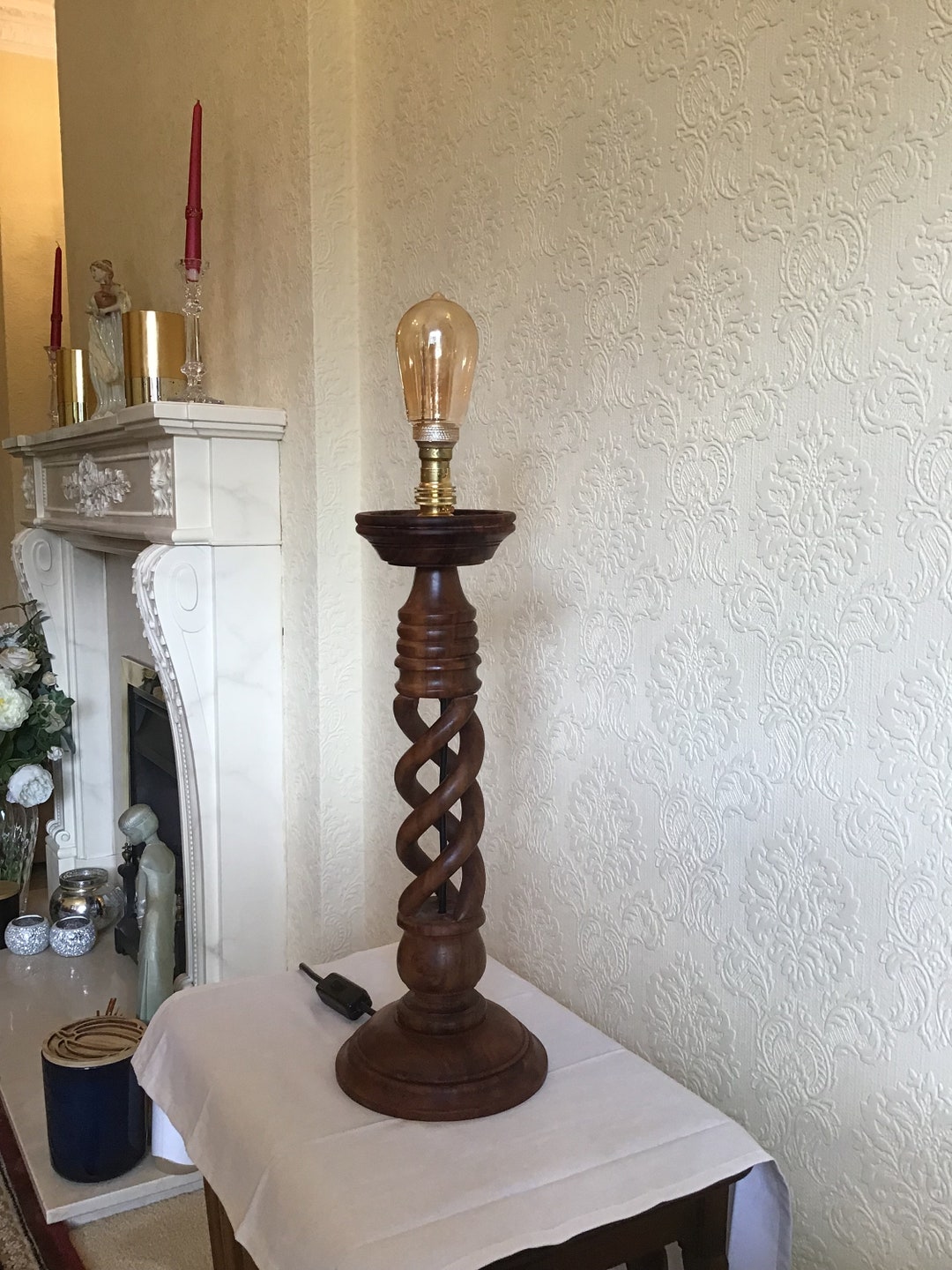 Beautiful Handmade Teak Barley Twist Desk Lamp .the Lamp is Fitted With Bc22 Unswicted Brass ...