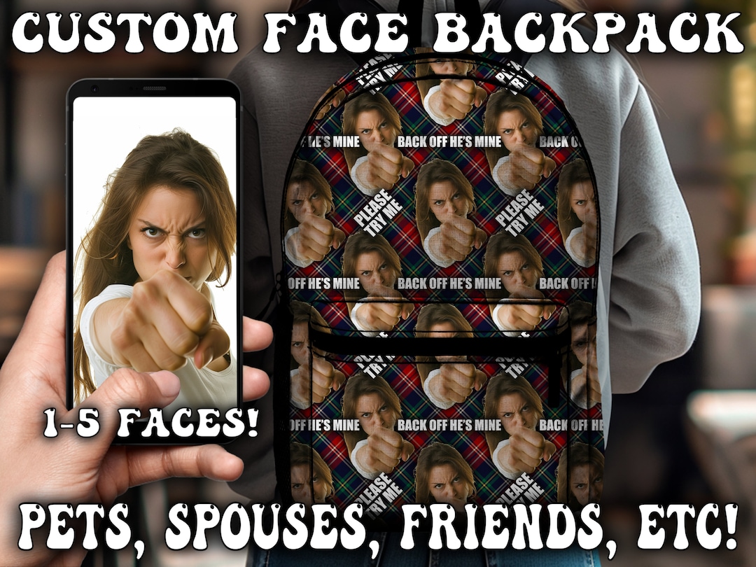 Custom Face Backpack, Custom Pet Personalized Back Pack, Custom Text ...