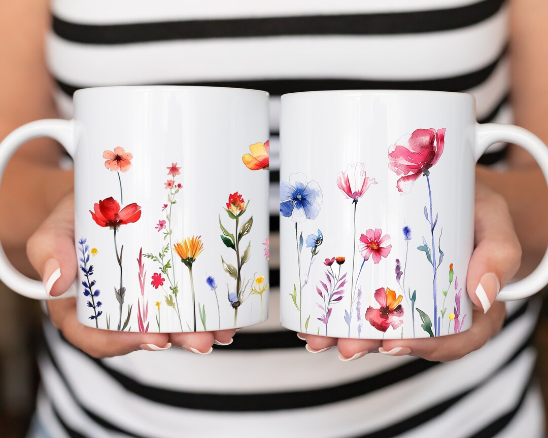 Wildflower Floral Mug, Boho Wildflowers Mug, Cottagecore Coffee Mugs ...