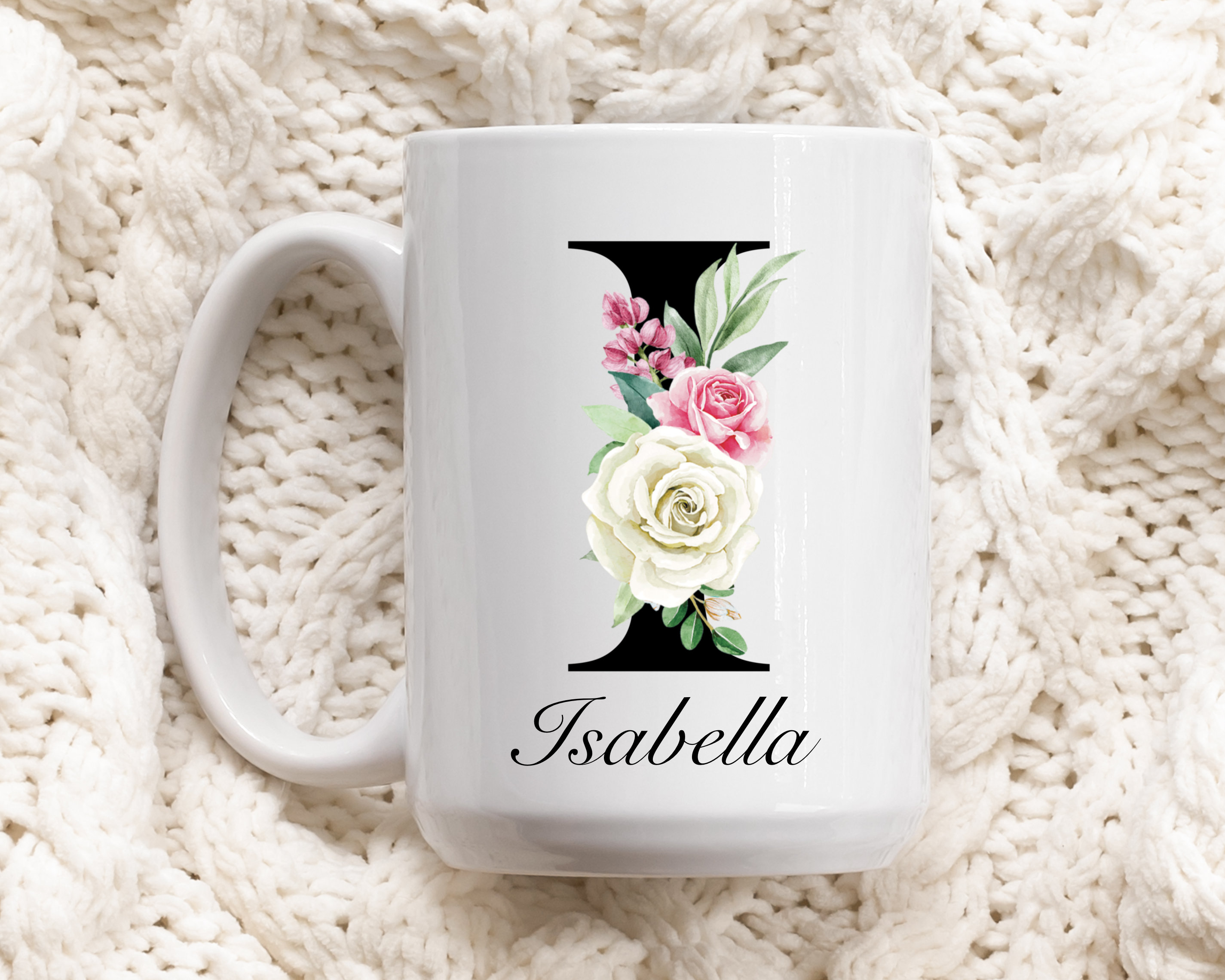 Custom Name Mug, Initial Letter Mugs, Monogram Mug, Floral Alphabet Cup ...