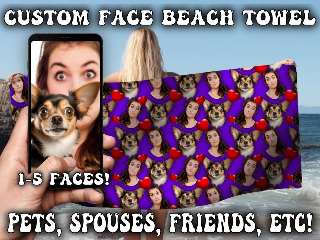 Custom Face Beach Towel, Custom Pet Personalized Towel, Custom Text ...
