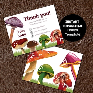Mushroom Thank You Card - Canva Template - for Small Business - Etsy