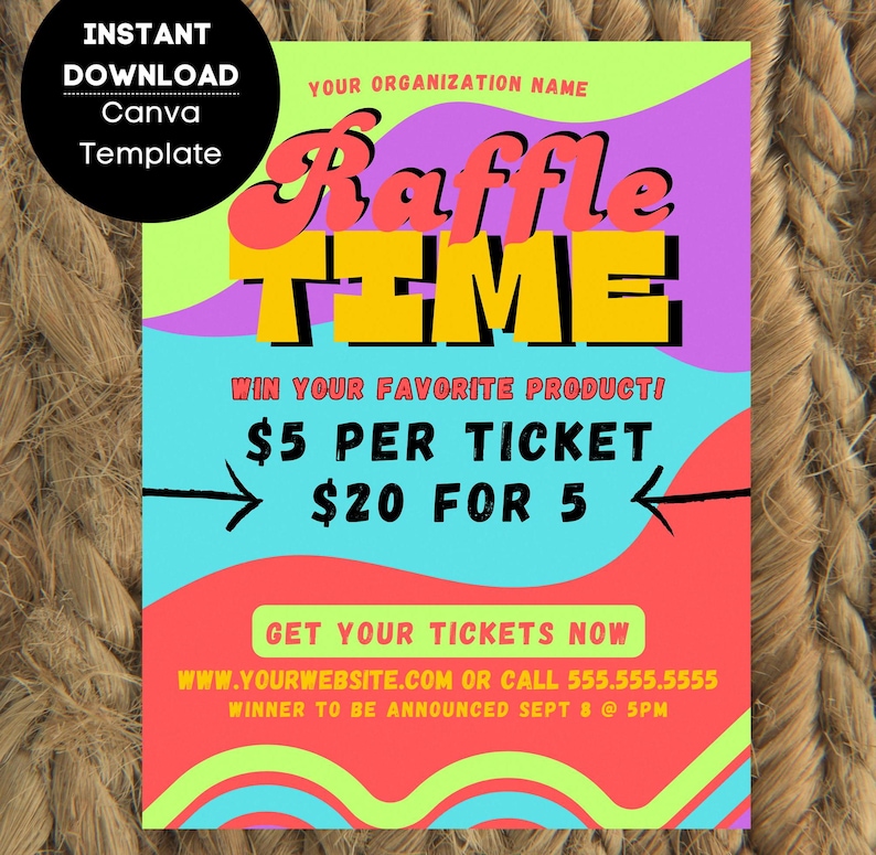 DIY Raffle Flyer - Canva Template - Fully Customizable Groovy Retro ...
