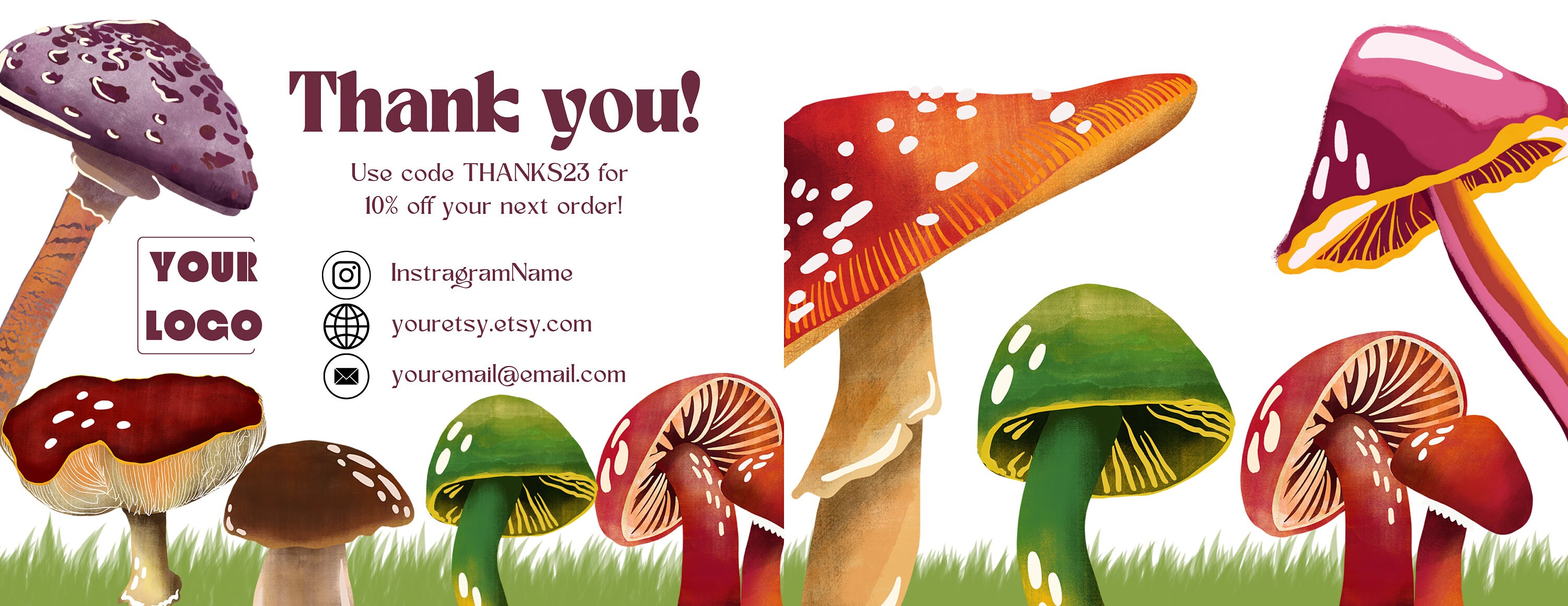 Mushroom Thank You Card - Canva Template - for Small Business - Etsy