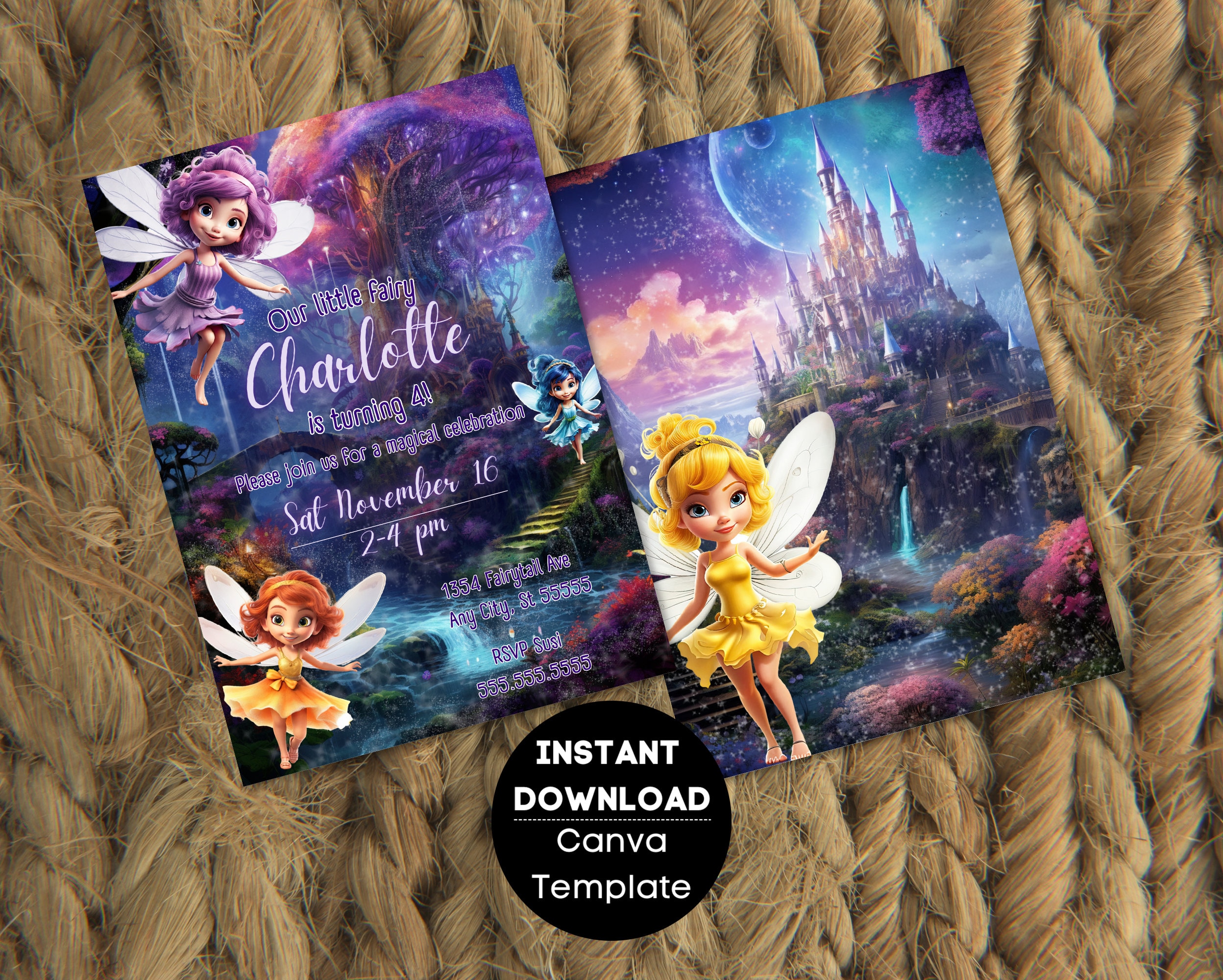 Editable Fairy Birthday Party Invitation - Canva Template - Fairytale ...