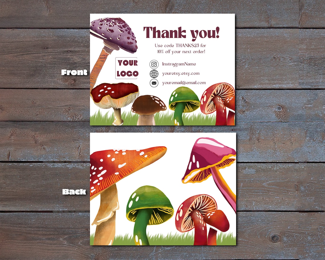 Mushroom Thank You Card - Canva Template - for Small Business - Etsy