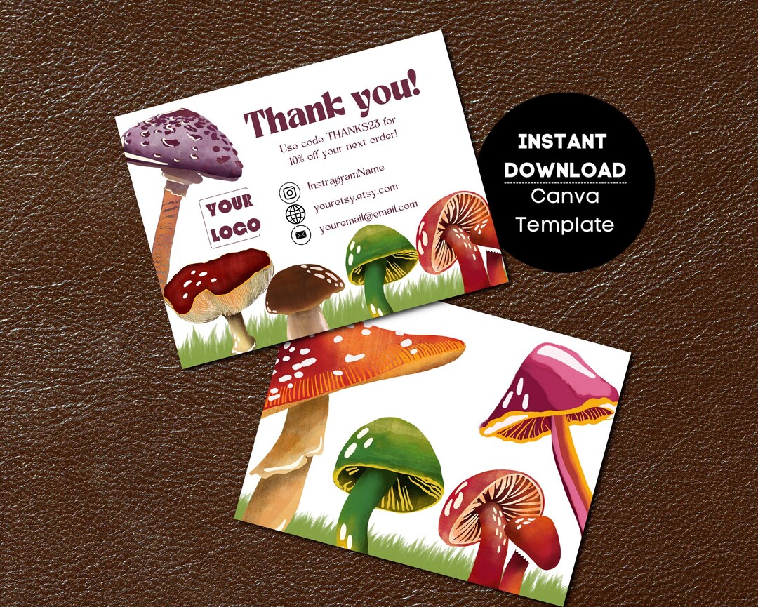Mushroom Thank You Card - Canva Template - for Small Business - Etsy