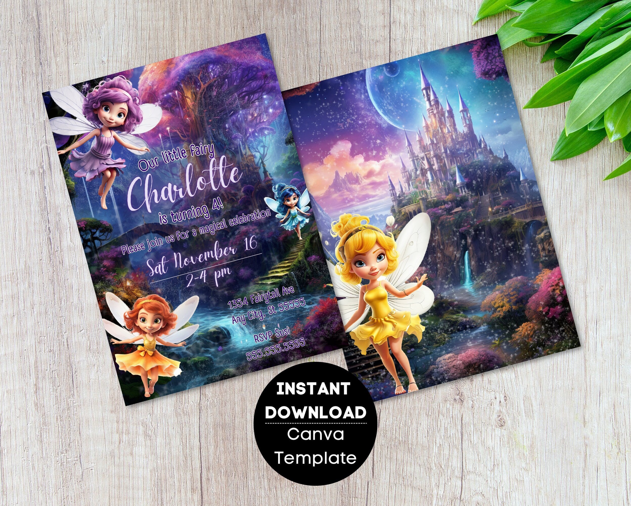 Editable Fairy Birthday Party Invitation - Canva Template - Fairytale ...