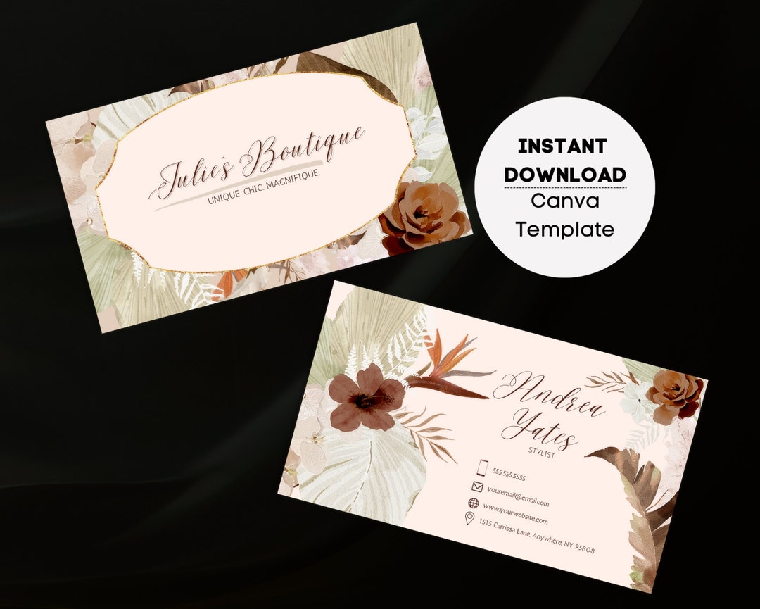 Floral Boho Business Card - Canva Template - for Boutiques or Other ...