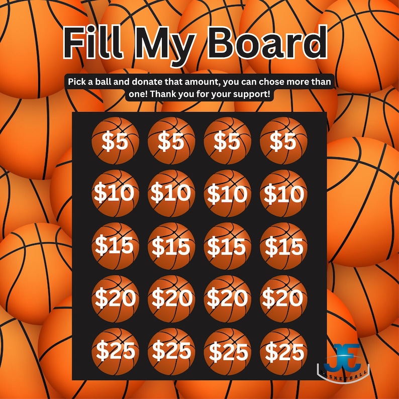 Customizable, Basketball Fundraiser, Fill My Board , Digital Download ...