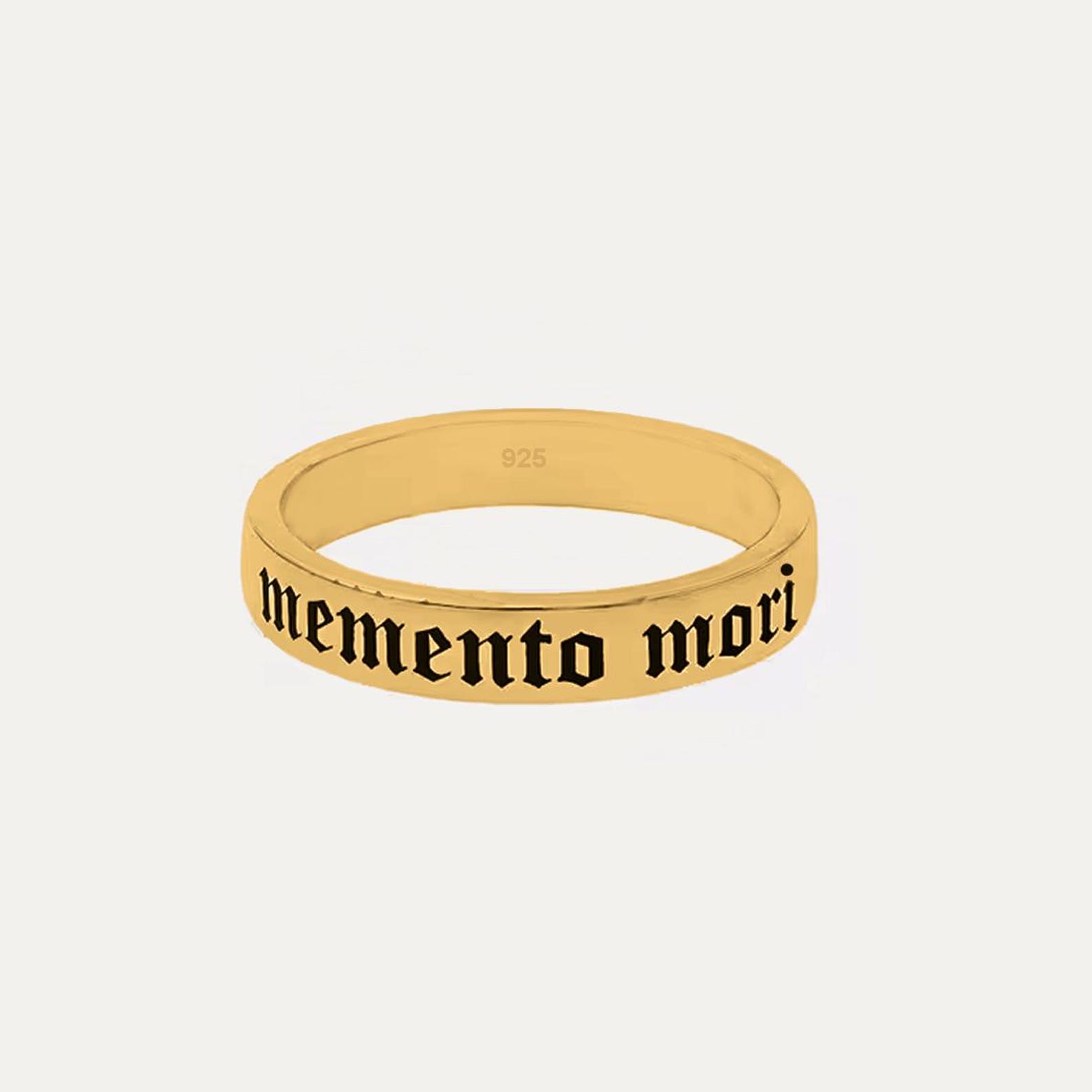 4mm Wide Memento Mori Engraved Band Ring, Round Shape Band Ring ...