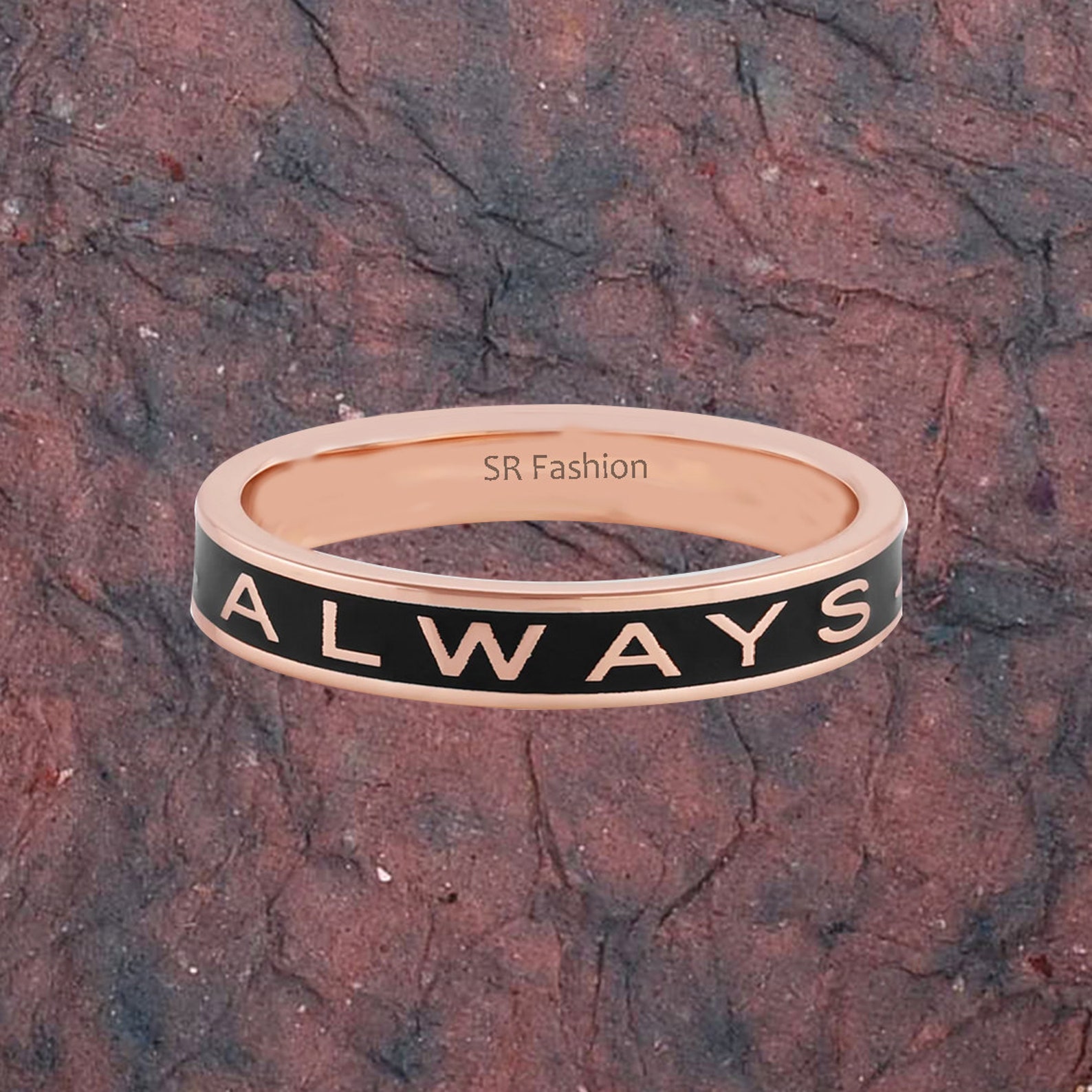 4mm Wide ALWAYS Black Enamel Ring, Personalized Enamel Band ...