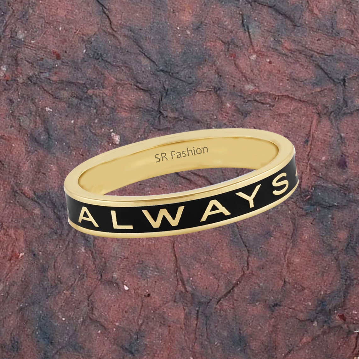 4mm Wide ALWAYS Black Enamel Ring, Personalized Enamel Band ...