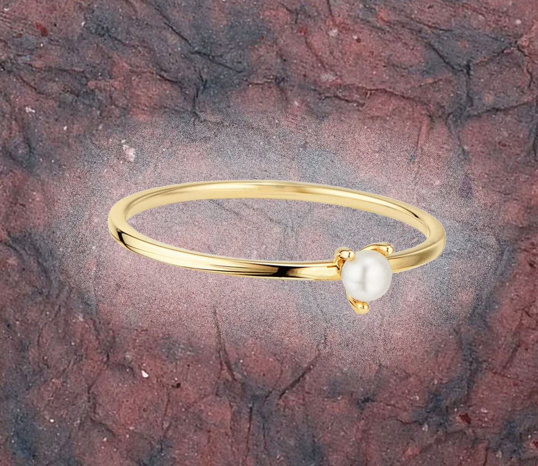 Freshwater Pearl Slim Stacker Band Ring, Minimalist Ring, Dainty Ring, Gift for Her/him, Pearl ...
