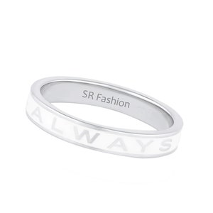 4mm Wide ALWAYS White Enamel Band Ring, Personalized Enamel Band ...