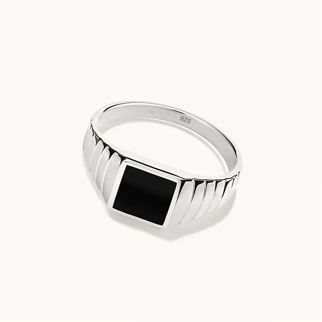 Black Onyx Square Signet Ring, Signet Band Ring, Mens Ring, Statement ...