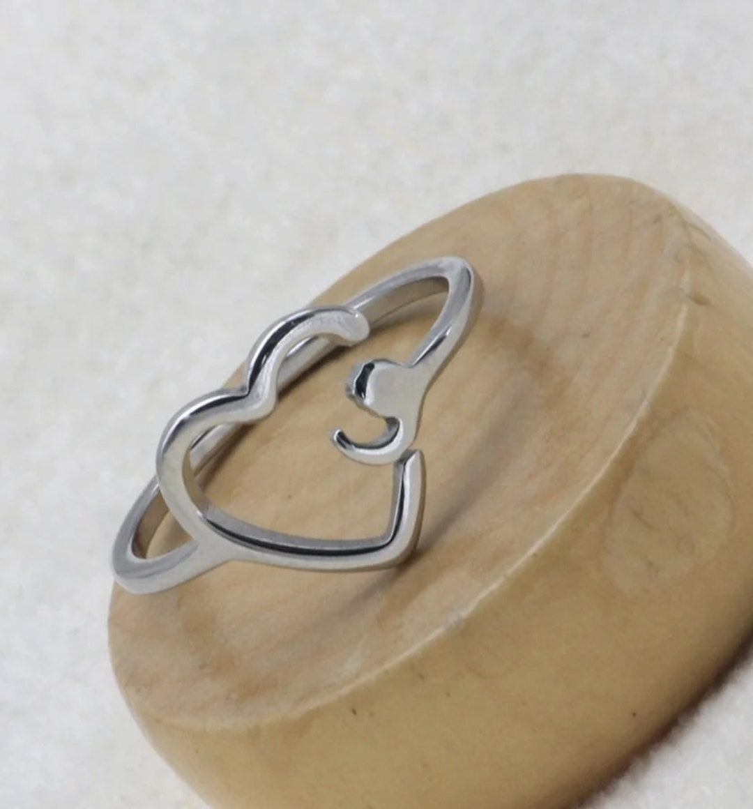Semicolon HEART Open Band Ring, Outline Mental Health Support Ring ...