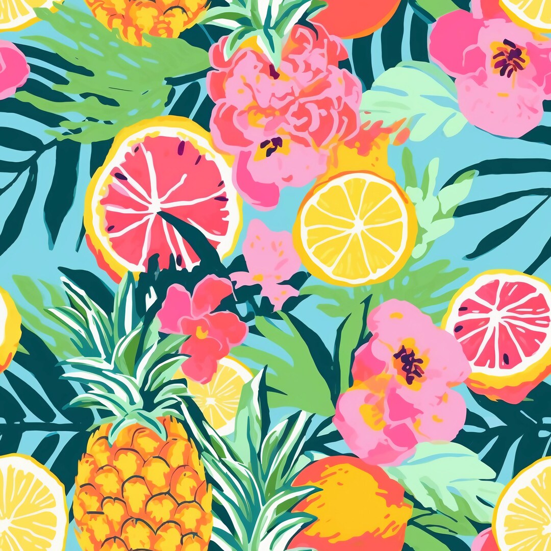 Preppy, Seamless Pattern With Tropical Fruits, Summer Pattern, JPEG ...