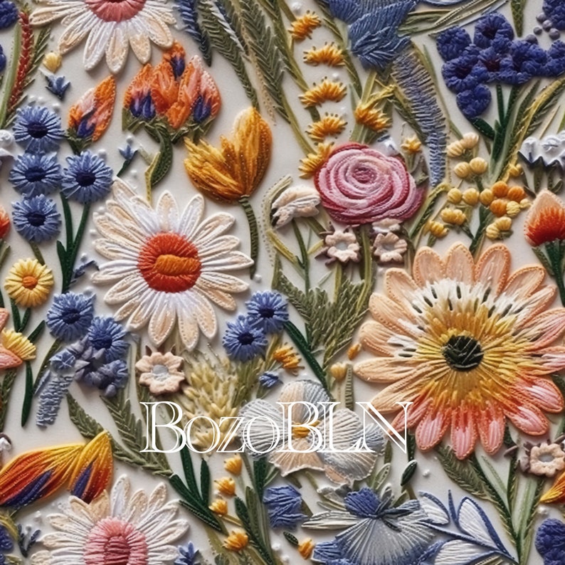 Wildflowers. Embroidery. Seamless Repeatable Pattern. Digital Download ...