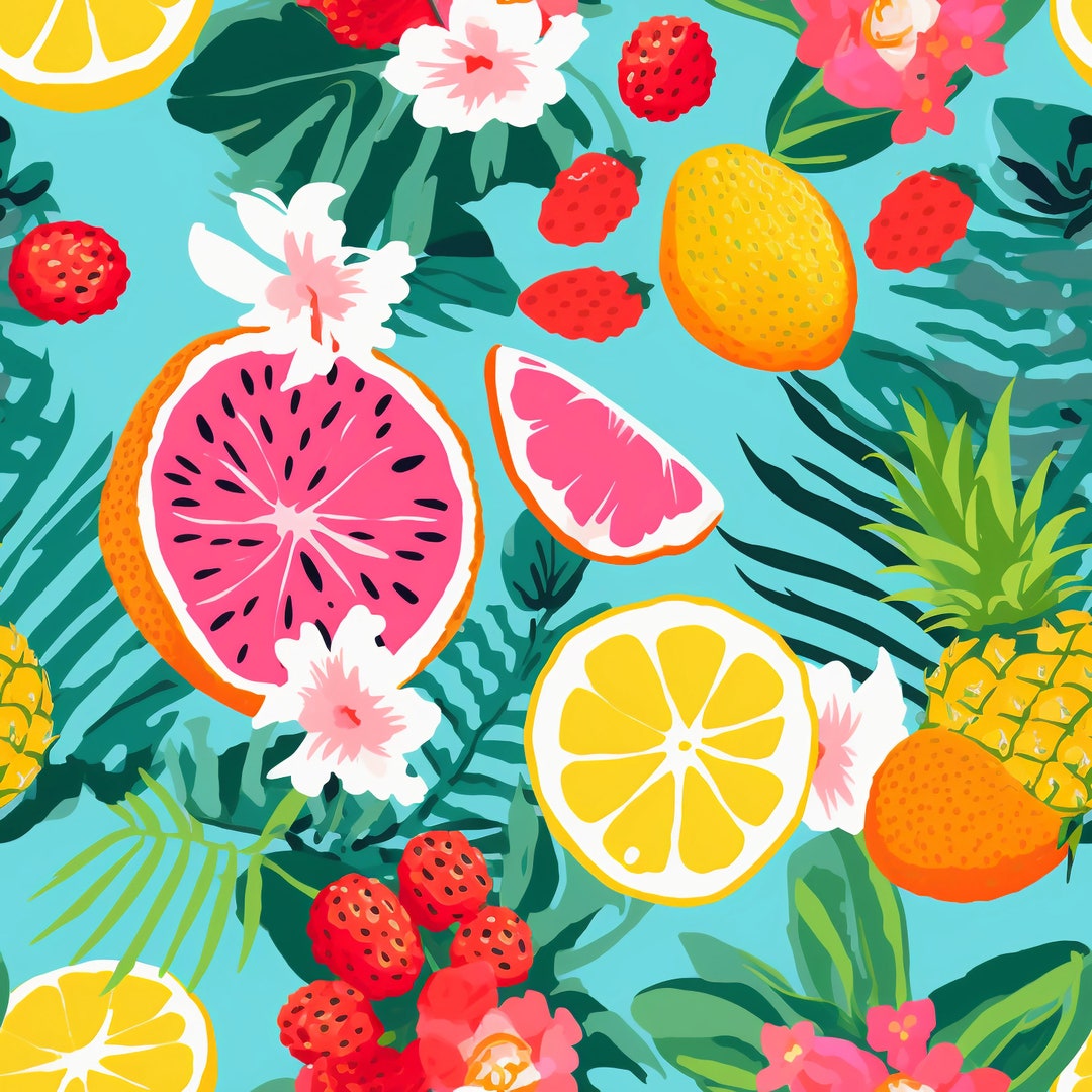 Preppy Seamless Pattern With Tropical Fruits, Summer Pattern, Preppy ...