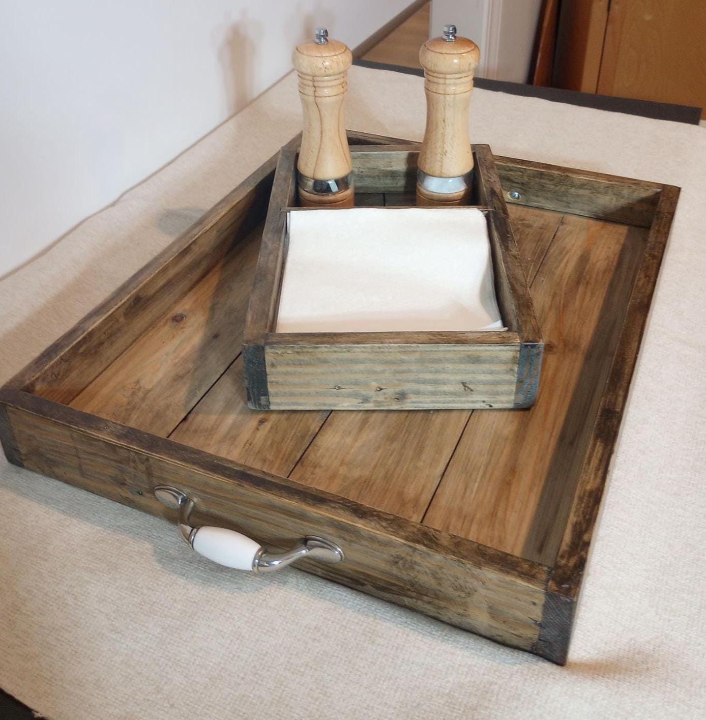 Farmhouse Wood Tray, Kitchen & Condiment Holder, Serving Tray - Etsy