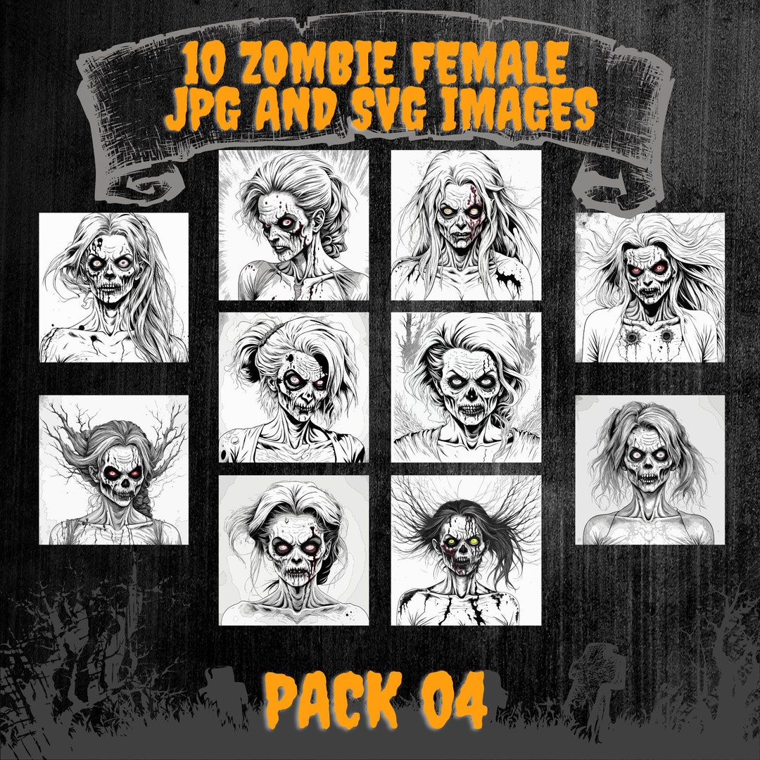Creepy and Chic: 10 Female Zombie JPG and SVG Digital Files for Your ...