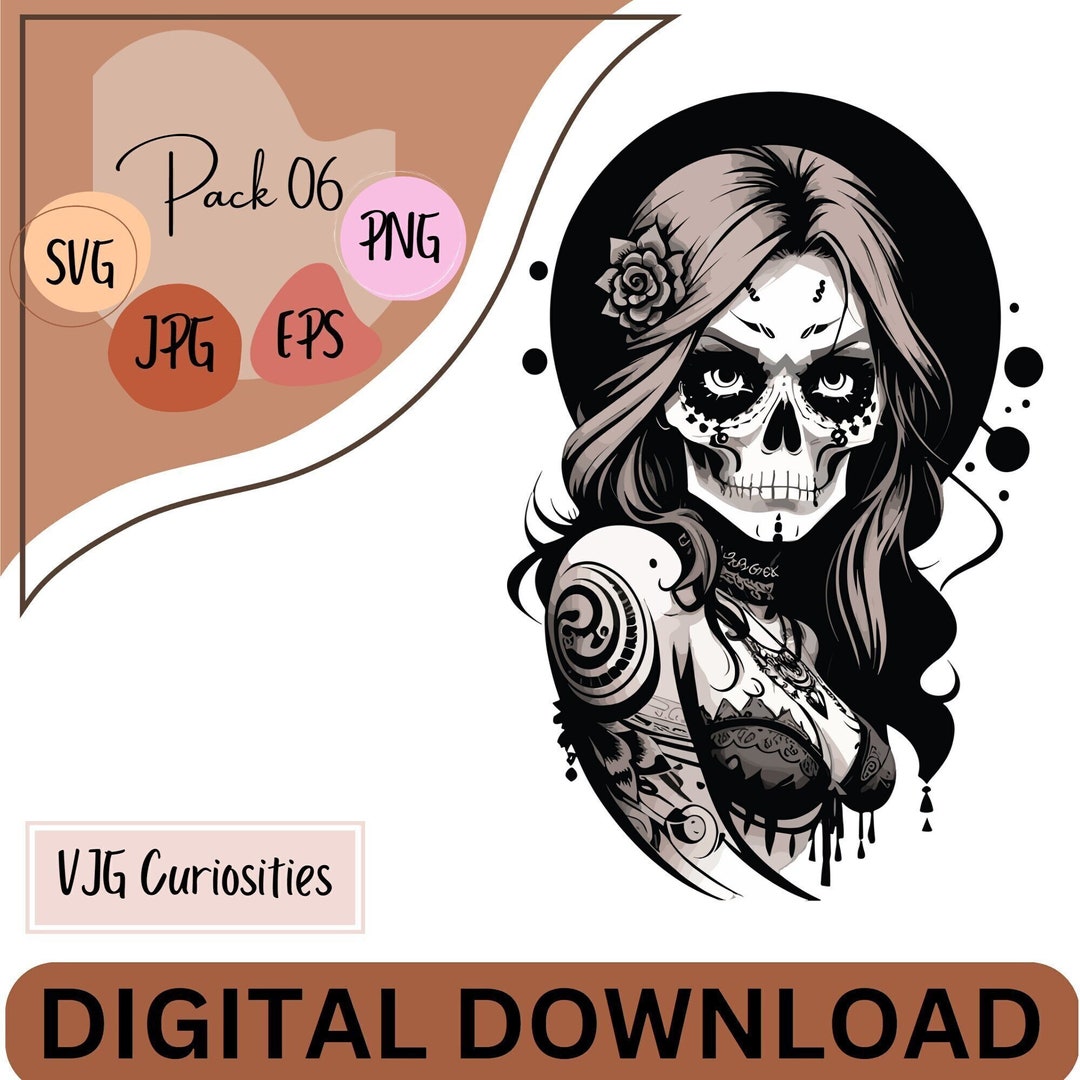 Boho Zombie Hippie Woman Digital Vector Art Download - Svg, Eps, Jpg ...