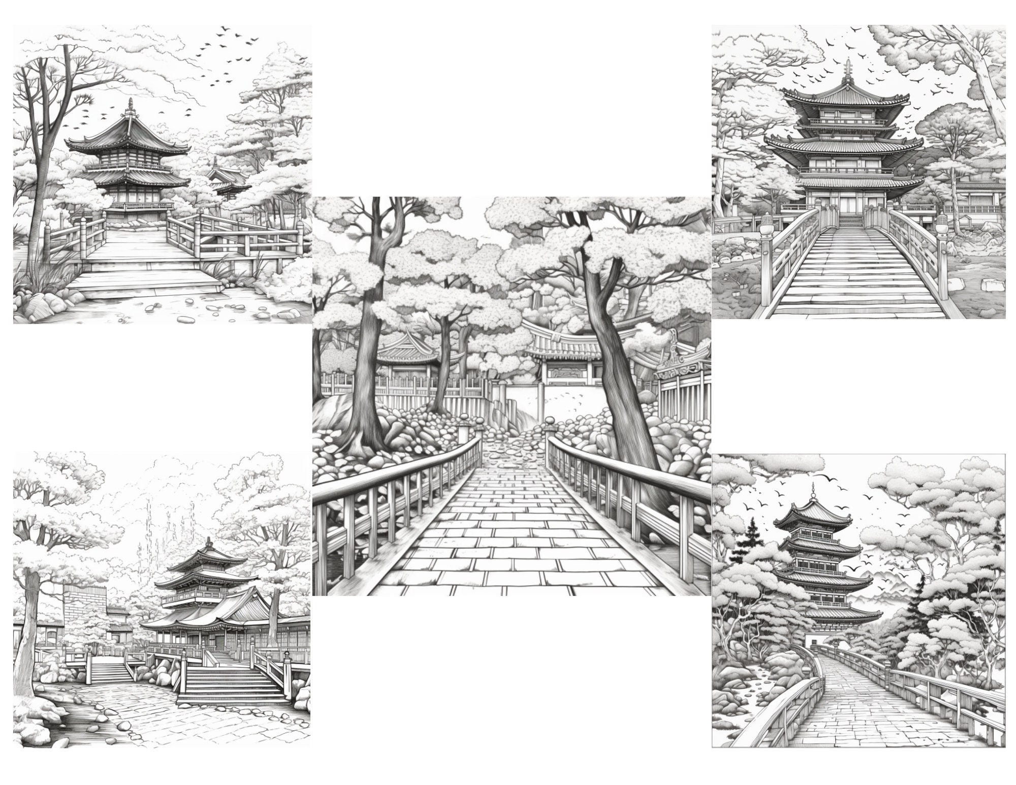 25 Japanese Autumn Temple Coloring Page Book, Adults + Kids- Instant ...