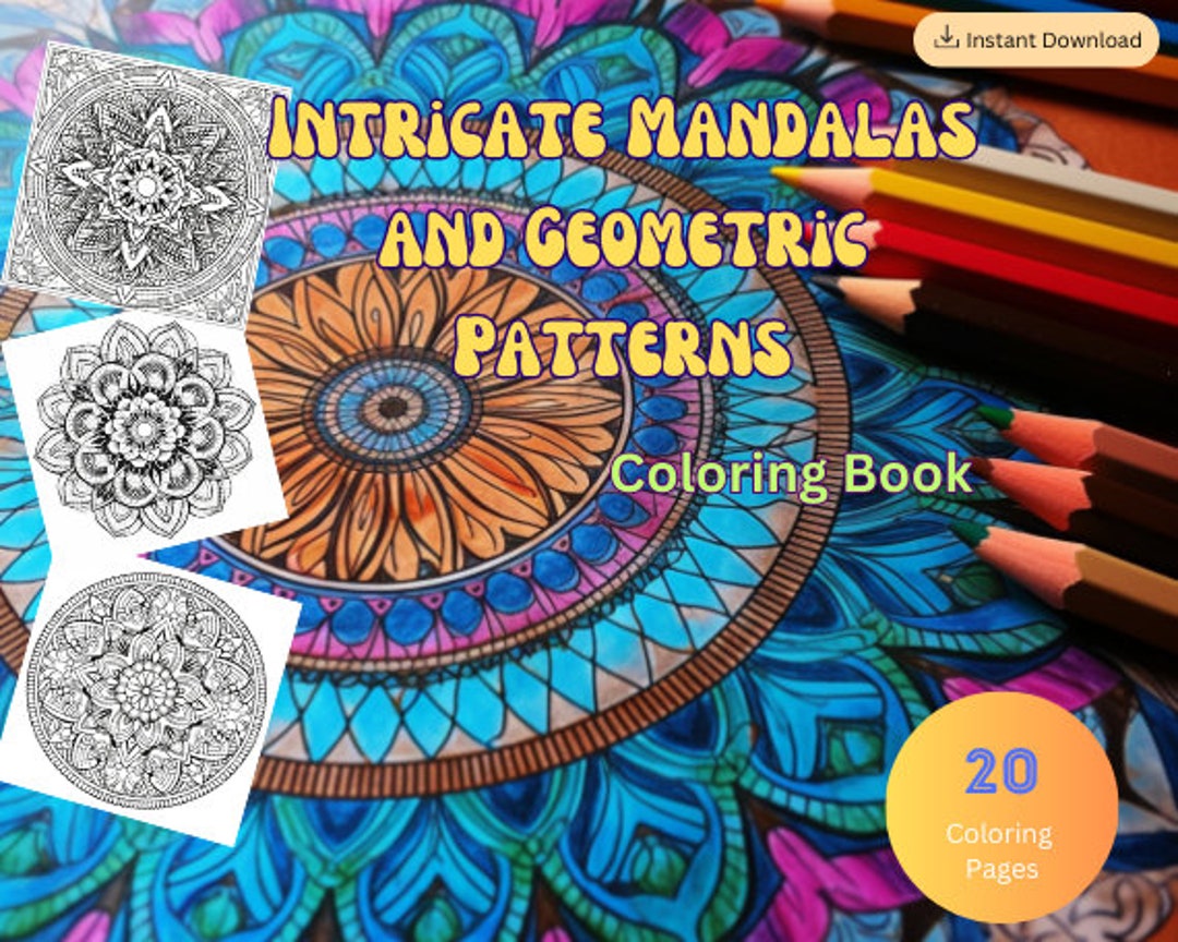20 Intricate Mandalas and Geometric Patterns Coloring Page Book, Adults ...
