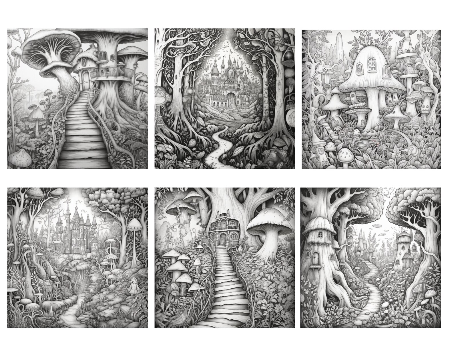 20 Enchanted Forest Coloring Page Book, Adults Kids Instant Download ...