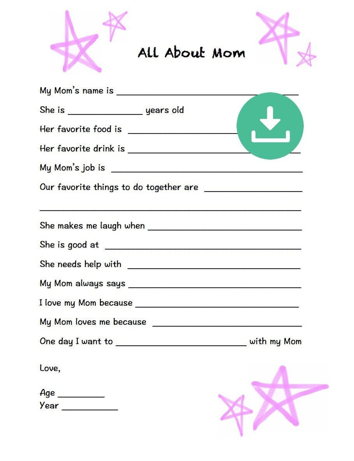 All About Mom Fill in the Blank - Etsy