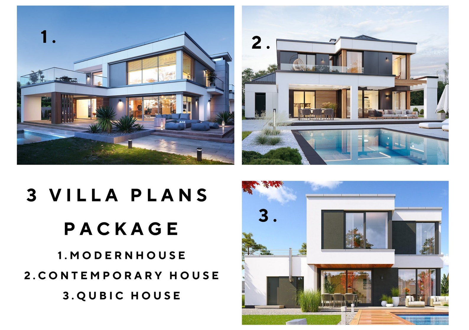 3 Villa Package- Modern House Plan 15m X 23m- Contemporary House Plan ...