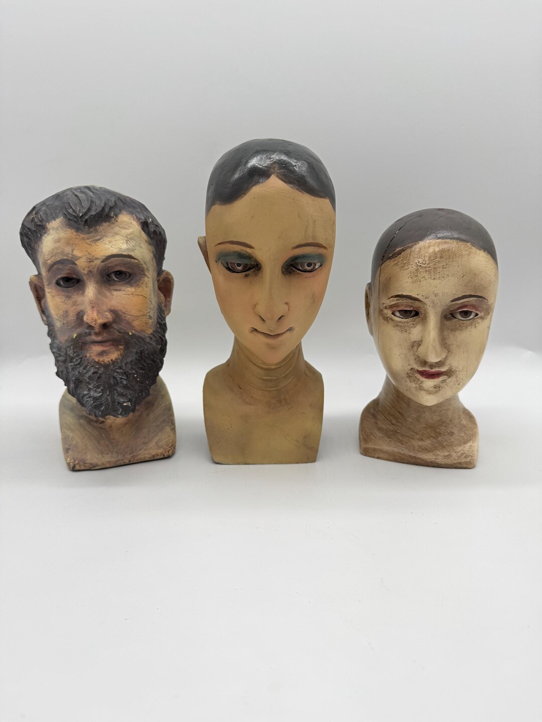 Antique Spanish Colonial Carved Wooden Saint Heads With Glass Eyes ...