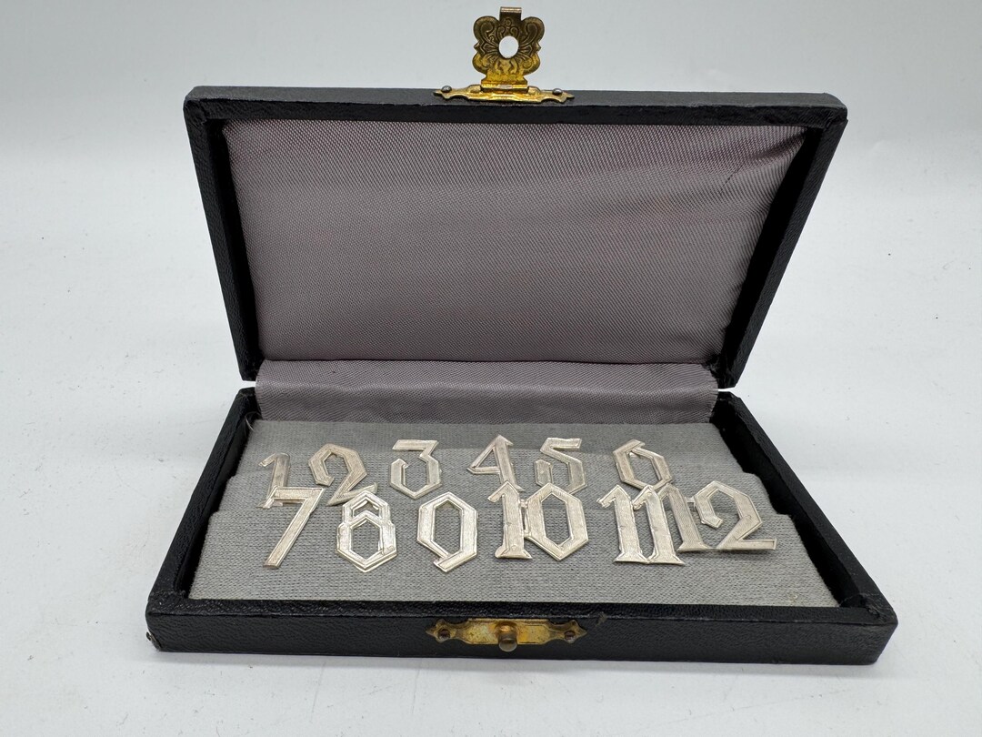 Set of 12 Antique Silver Table / Glass Numbers – 800 Silver - Early ...