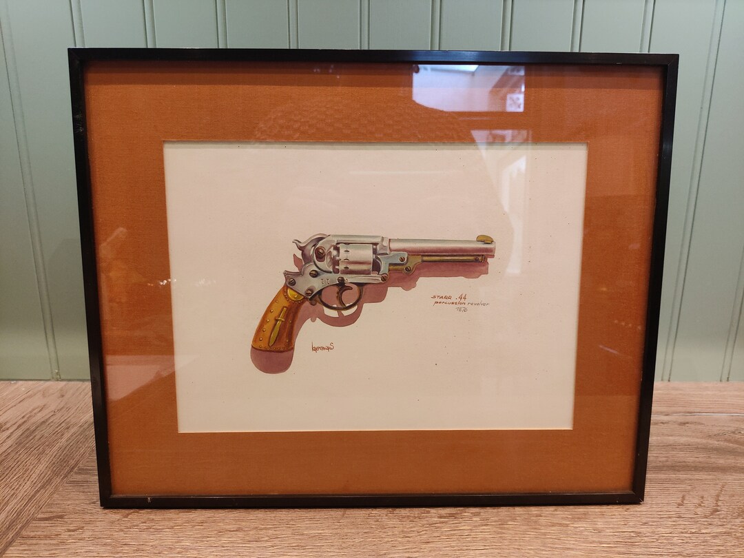 Watercolour Painting of a Revolver - Mancave Decoration - Starr .44 ...