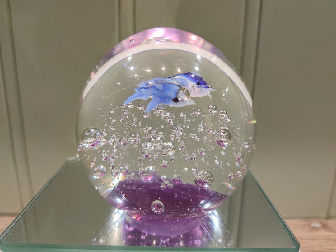 Unmarked Clear Paperweight With Dolphins Inside - Vintage Glass ...