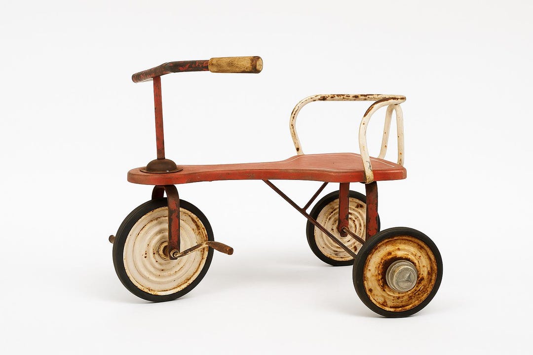 Vintage Red Tricycle | Mid-century Metal Ride-on Toy | Rustic Pedal ...