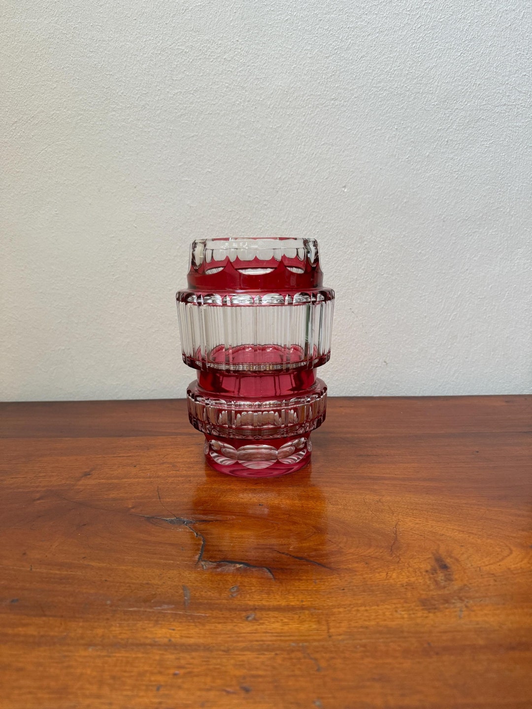 Vintage Ruby Red Cut Crystal Vase - VSL - Val Saint Lambert Belgium ...