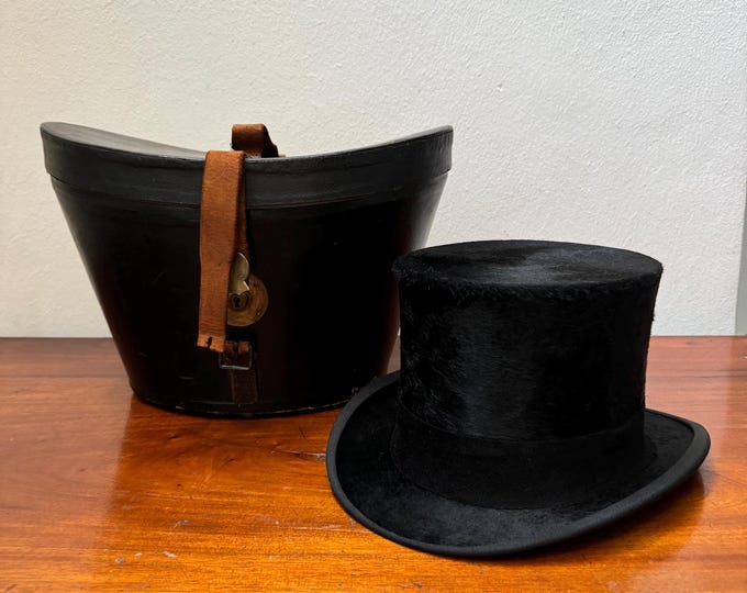 Antique Black Felt Top Hat in Original Case - Early 1900s - J.S ...