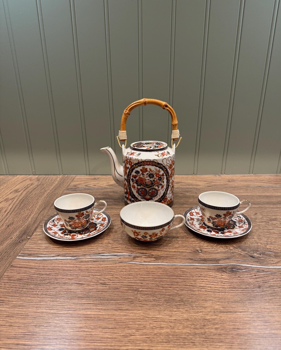6-piece Gold Kabuki Tea Set - Tea Pot With Cups - Imari Style Porcelain ...
