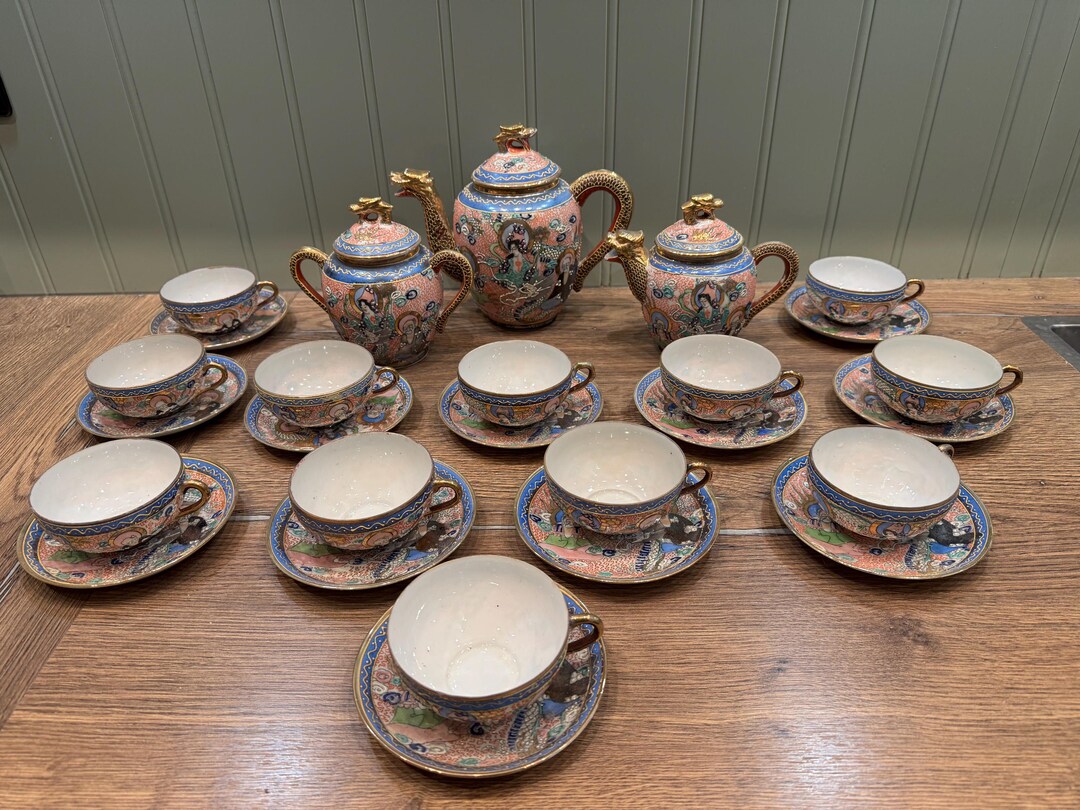 Japanese Satsuma Egg-shell Porcelain 25-piece Tea Set for 12 Persons ...