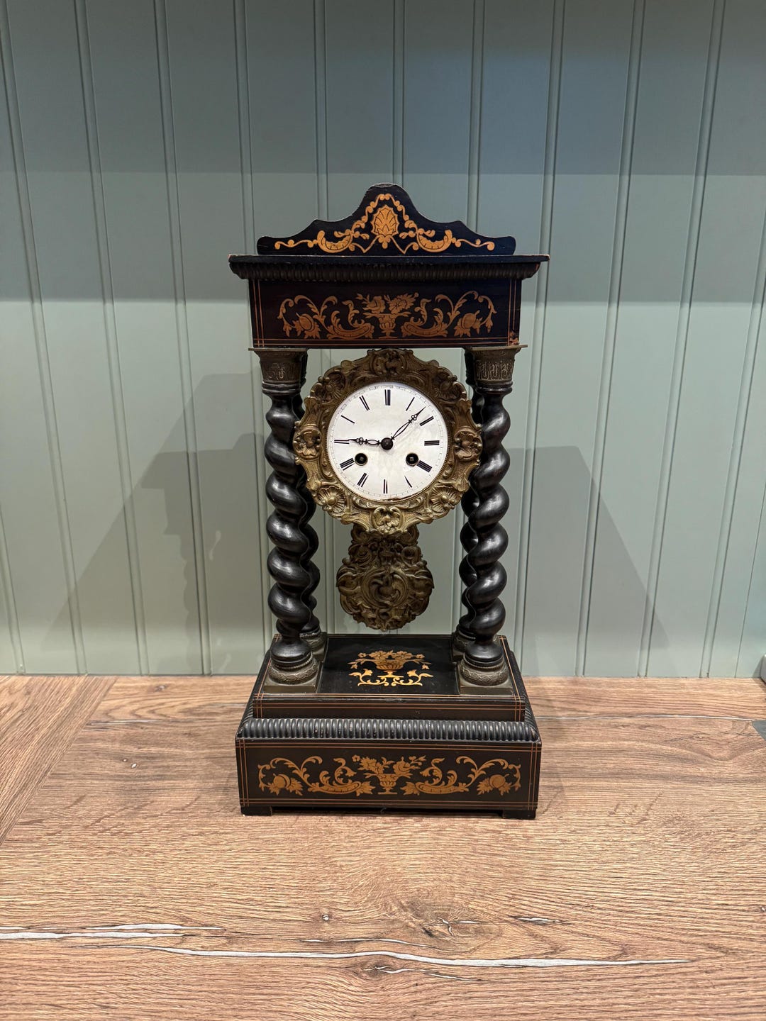 Antique French Column Clock: Blackened Wood Intarsia, 19th Century - Etsy