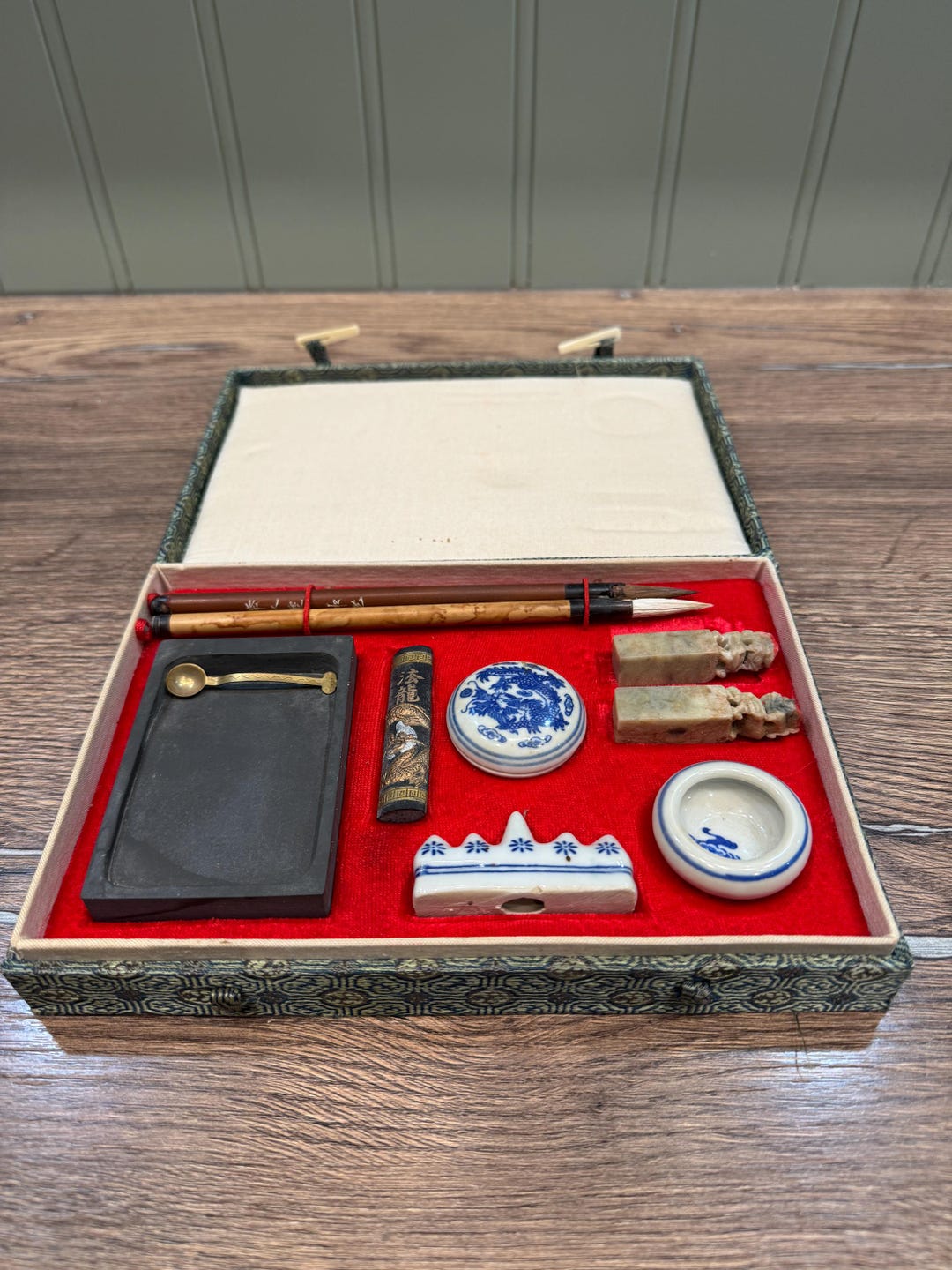 Vintage East-asian Calligraphy Set Traditional Writing Kit Sealing Wax ...