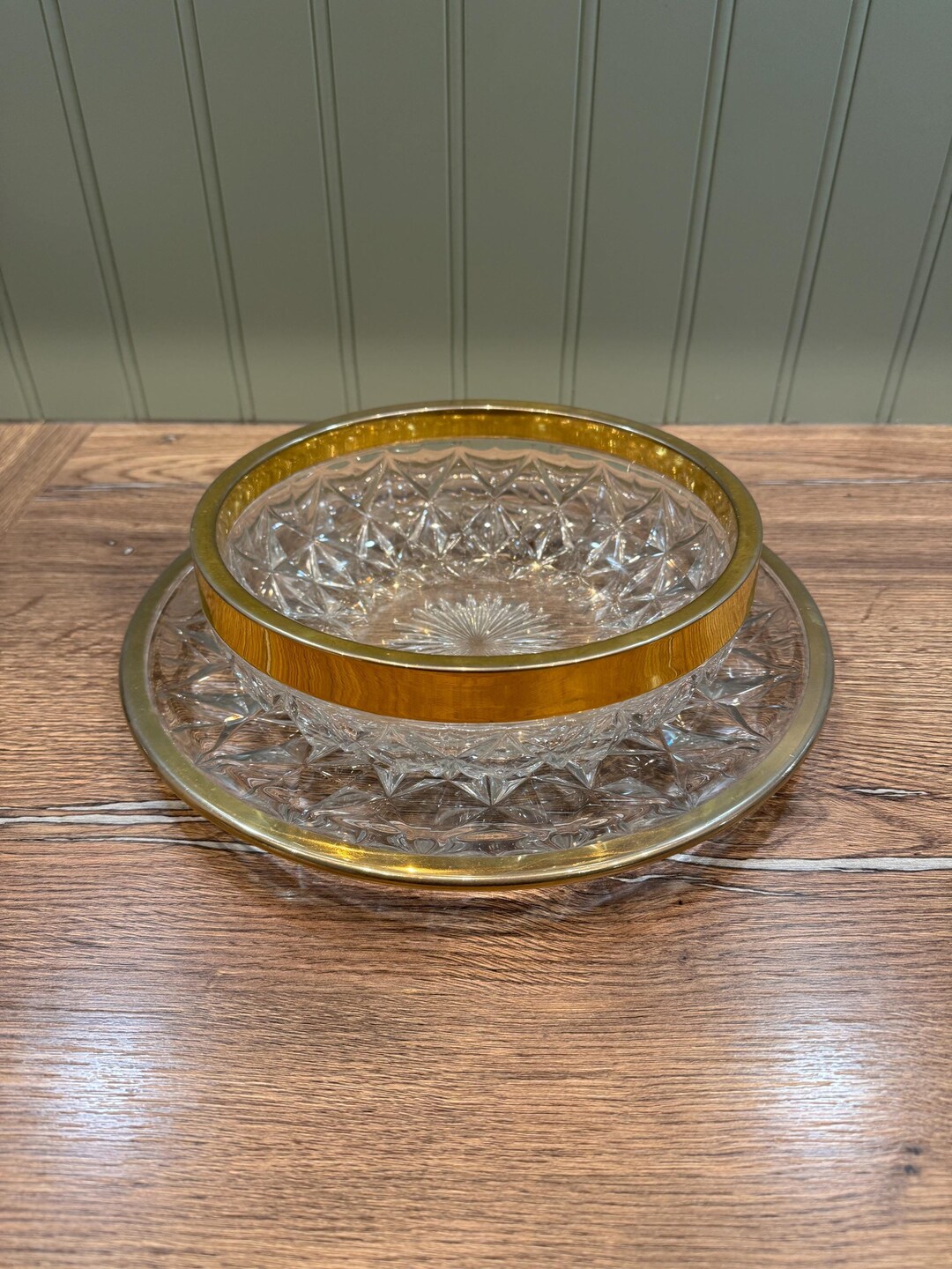 Val Saint Lambert (VSL) Crystal Cut Bowl on Crystal Cut Plate Both With ...